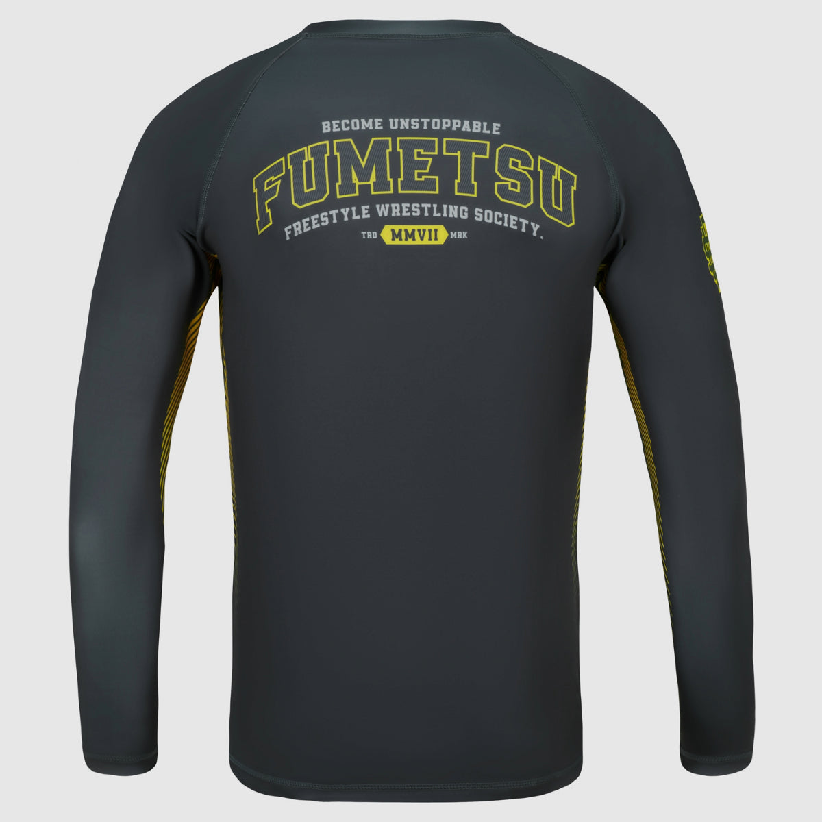 Grey Fumetsu Varsity Long Sleeve Rash Guard from Bytomic