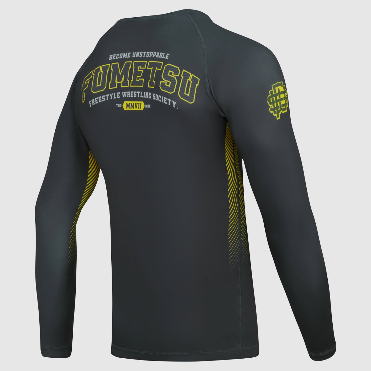 Grey Fumetsu Varsity Long Sleeve Rash Guard from Bytomic