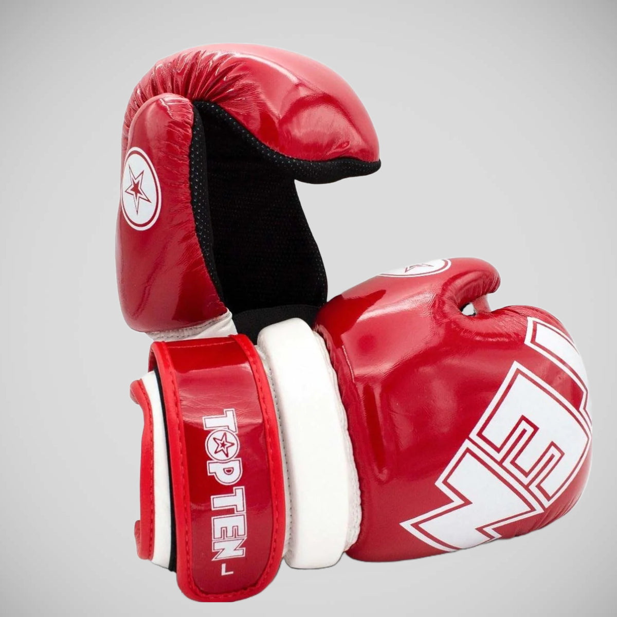 Red/White Top Ten Glossy Block Pointfighter Gloves from Bytomic