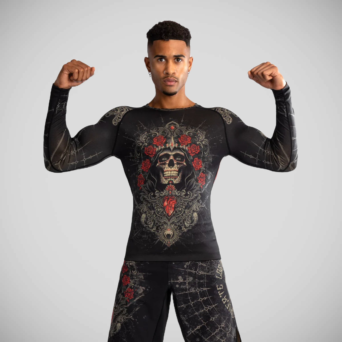 Venum Santa Muerte 5.0 Long Sleeve Rash Guard Black/Gold from Bytomic ...
