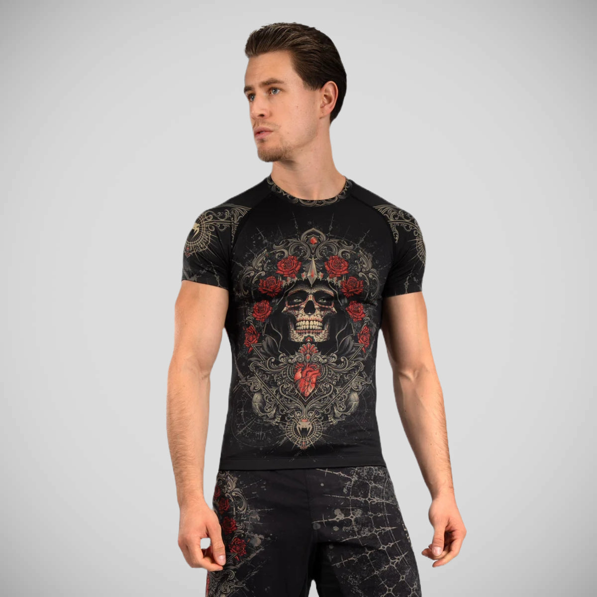 Venum Santa Muerte 5.0 Short Sleeve Rash Guard Black/Gold from Bytomic ...